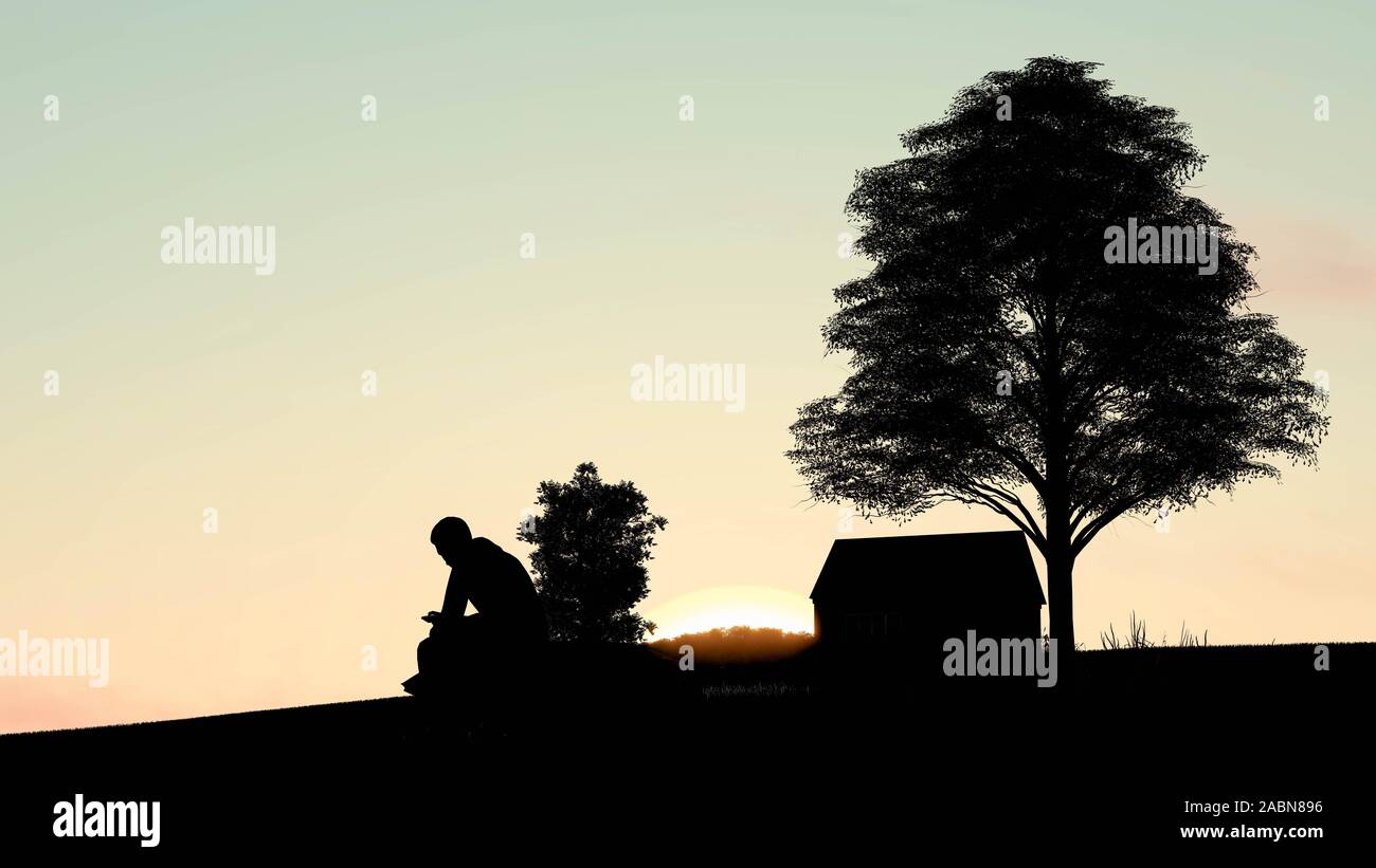 people silhouette at sky 3D Rendering Stock Photo - Alamy