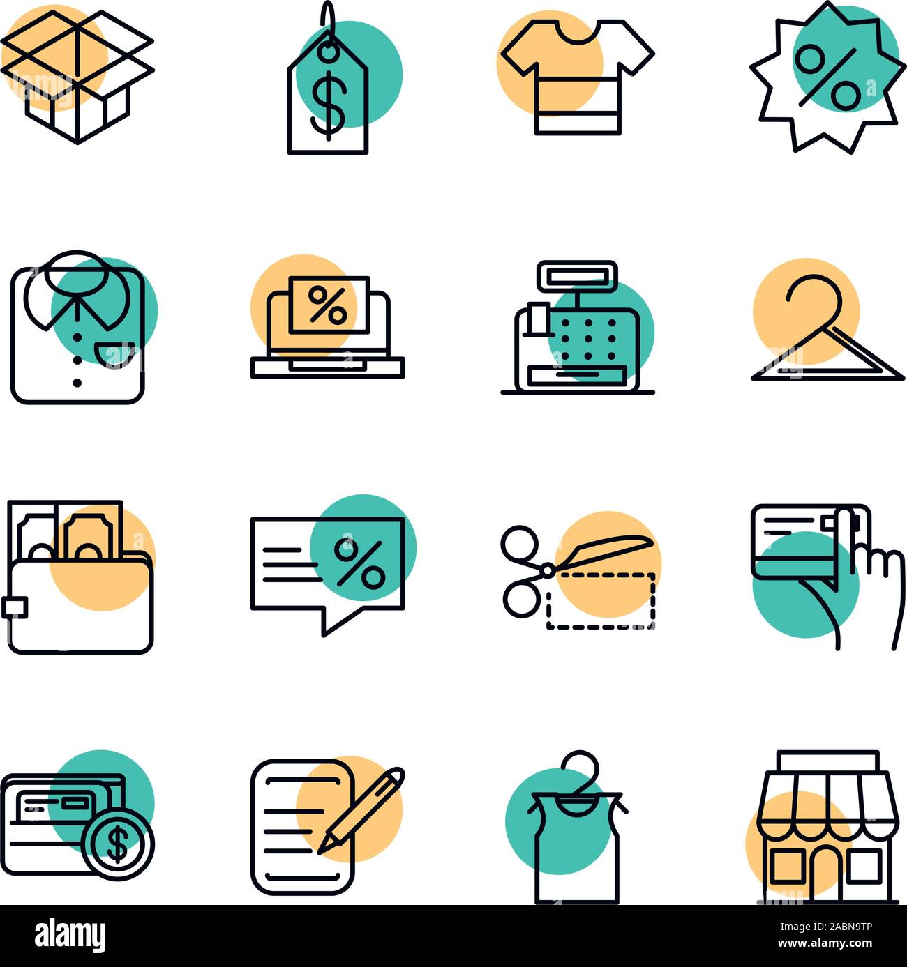 shopping commercial icons set line style vector illustration dot color ...