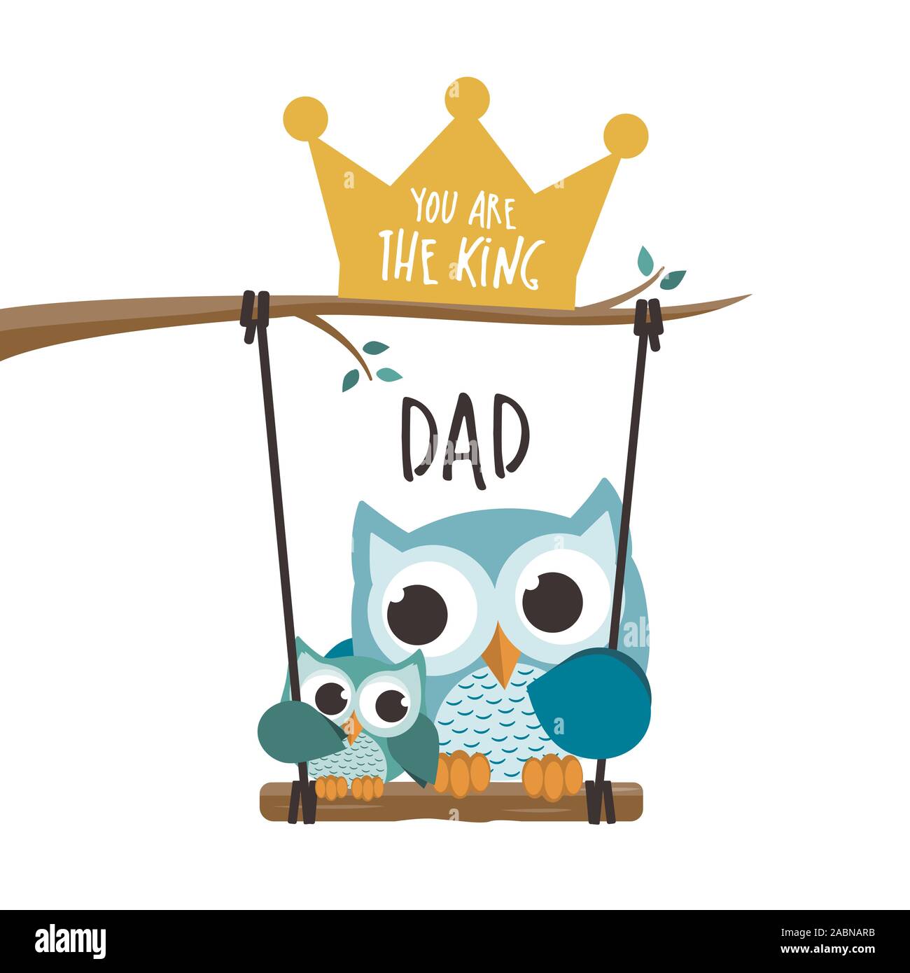 Fathers day owls in love in a swing. You are the king. Vector ...