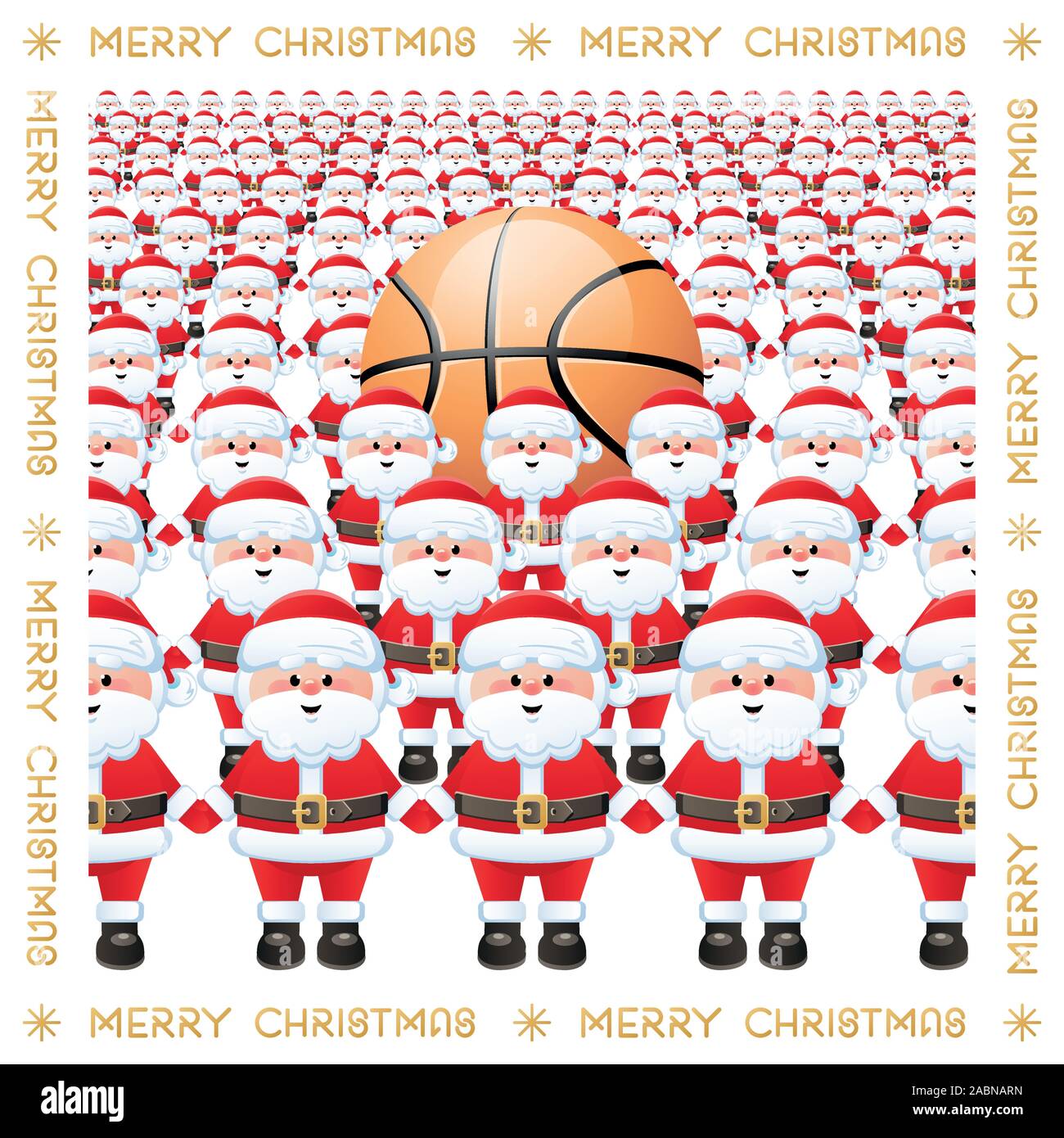 Merry Christmas. A huge group of Santa Claus with a Basketball ball ...