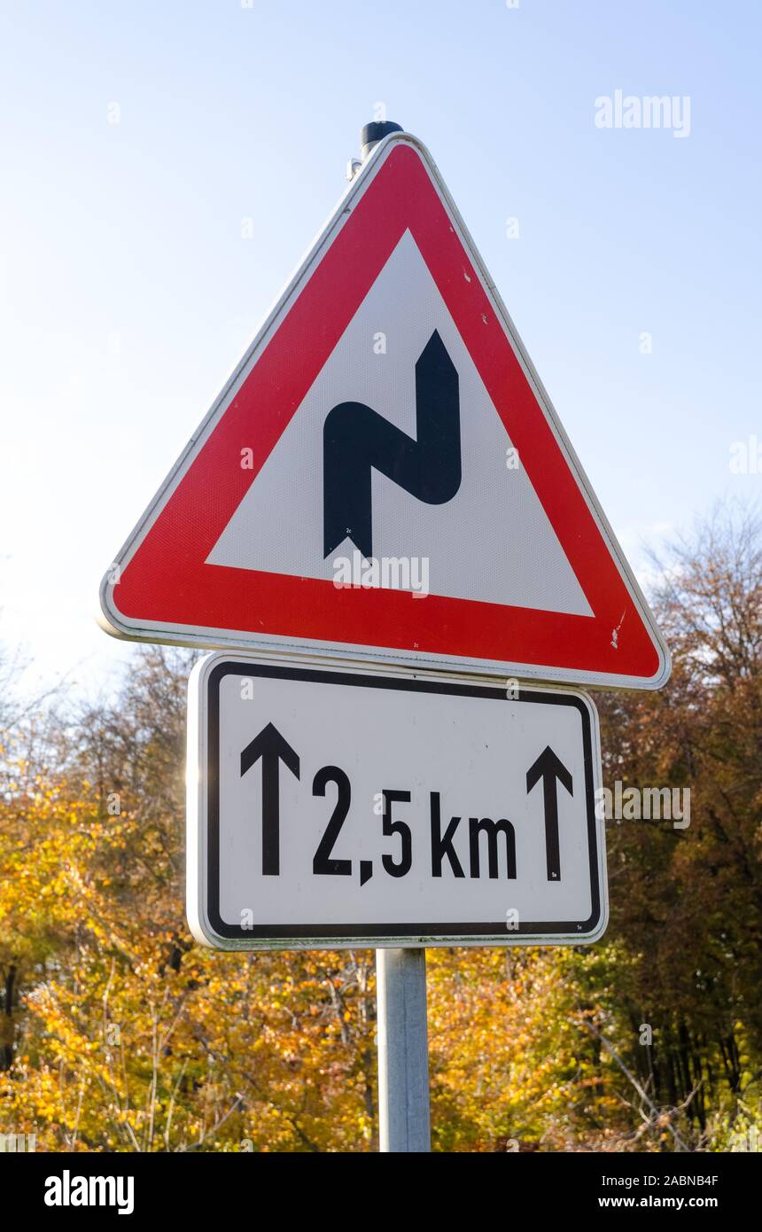 European Driving Dangerous Curve Sign