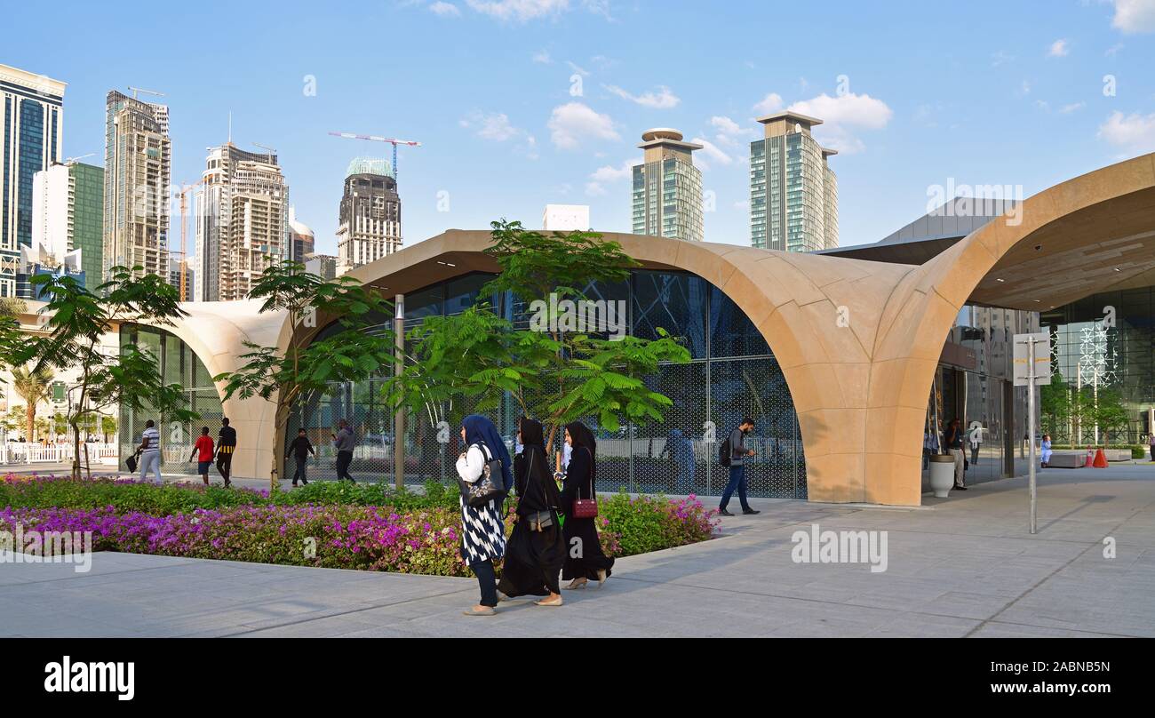 Doha, Qatar - Nov 21. 2019. Outdoor lobby DECC metro station Stock ...