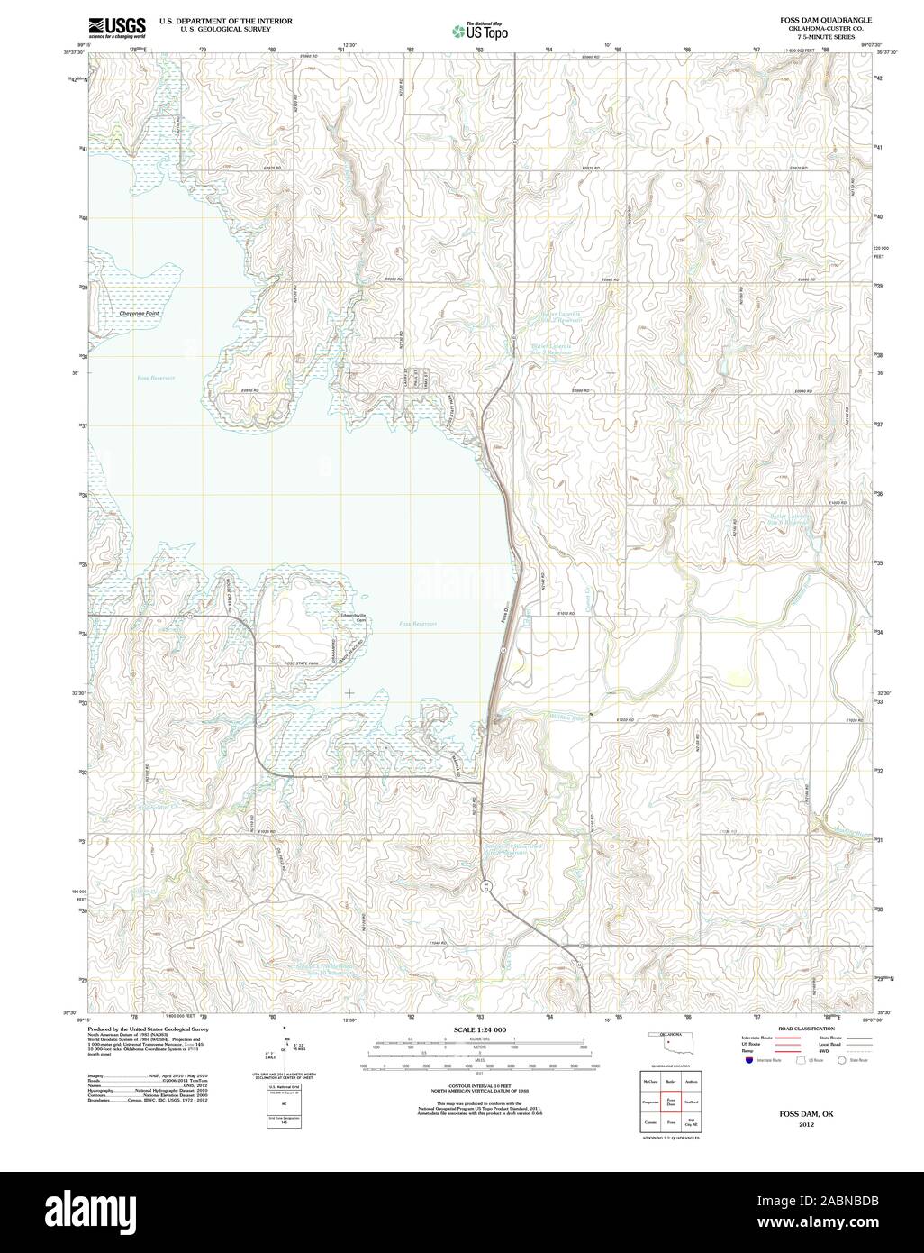 USGS TOPO Map Oklahoma OK Foss Dam 20121204 TM Restoration Stock Photo ...