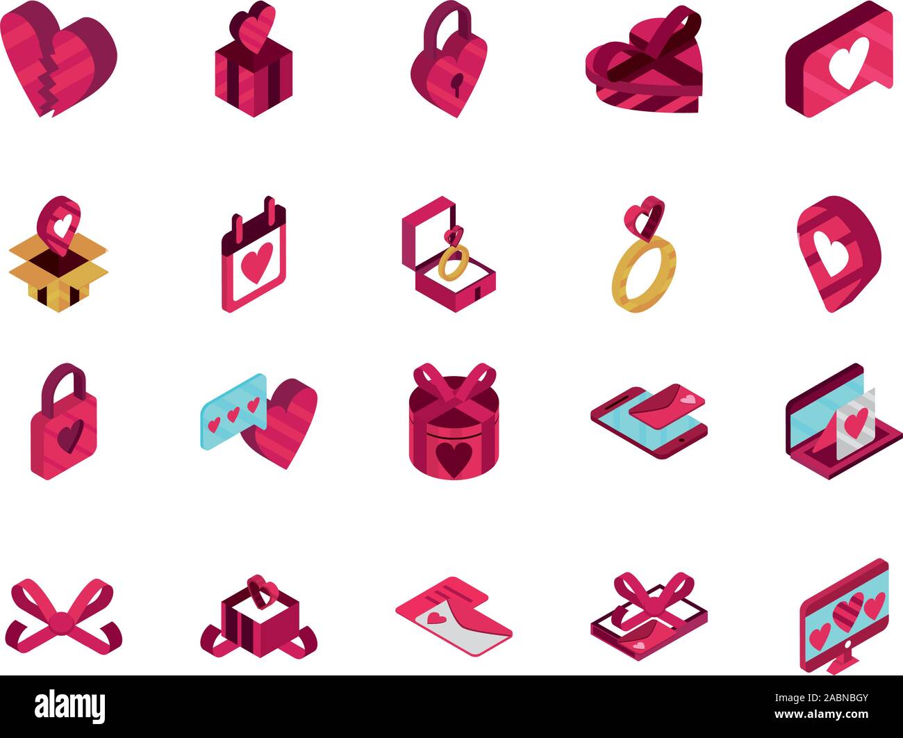 happy valentines day romantic isometric icons collection vector ...