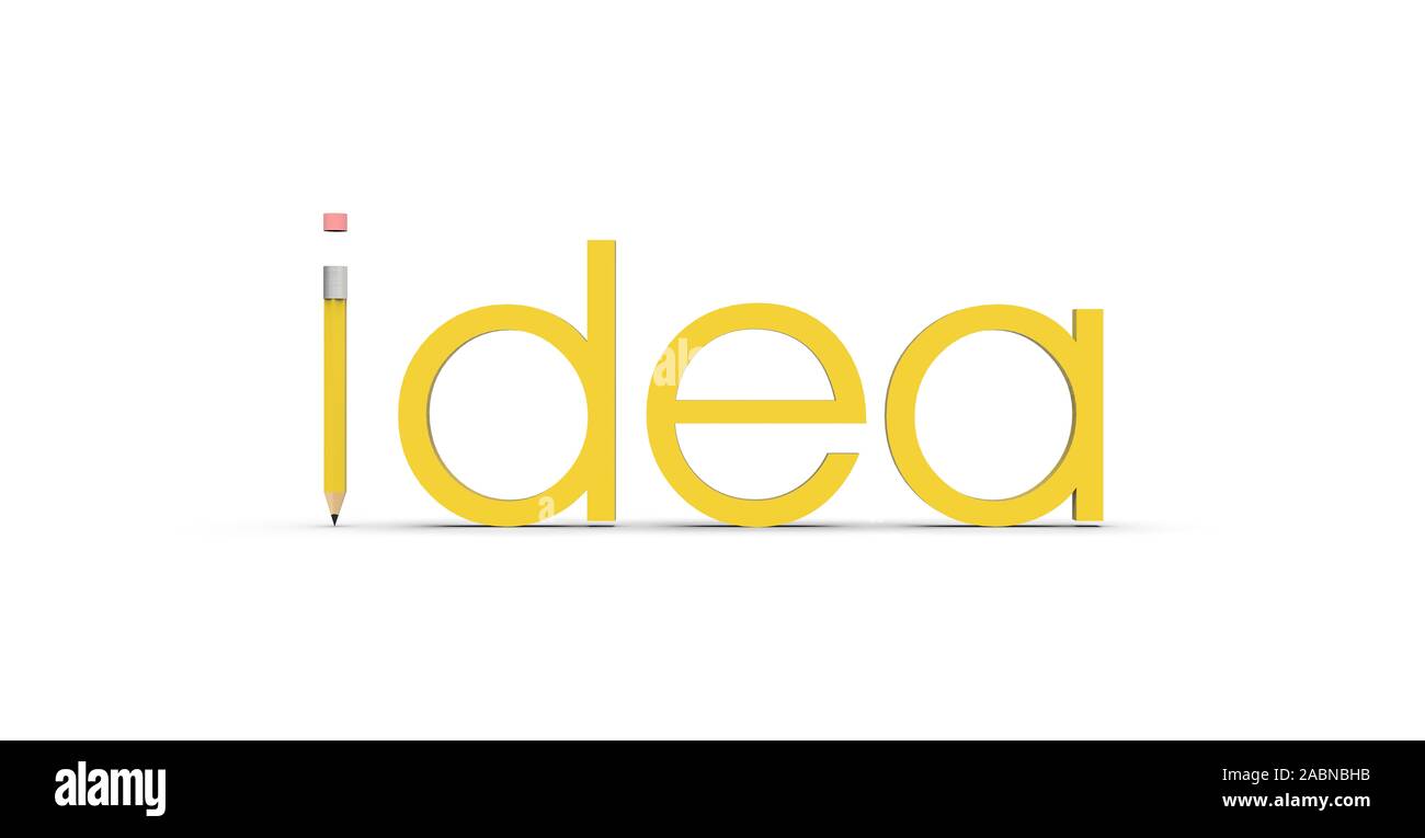 Yellow Idea Text With Pencil concept 3D Rendering Stock Photo - Alamy