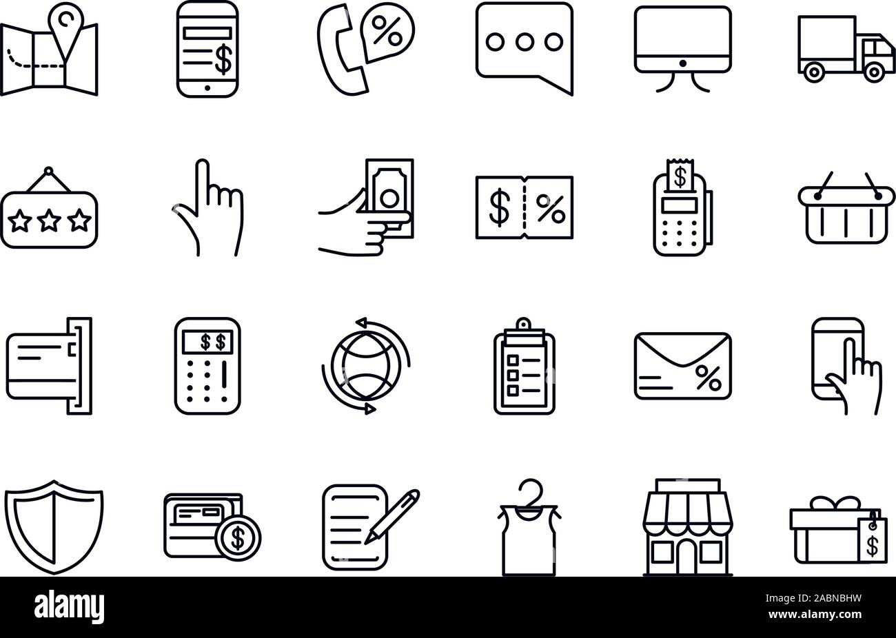 shopping commercial icons set line style vector illustration Stock ...