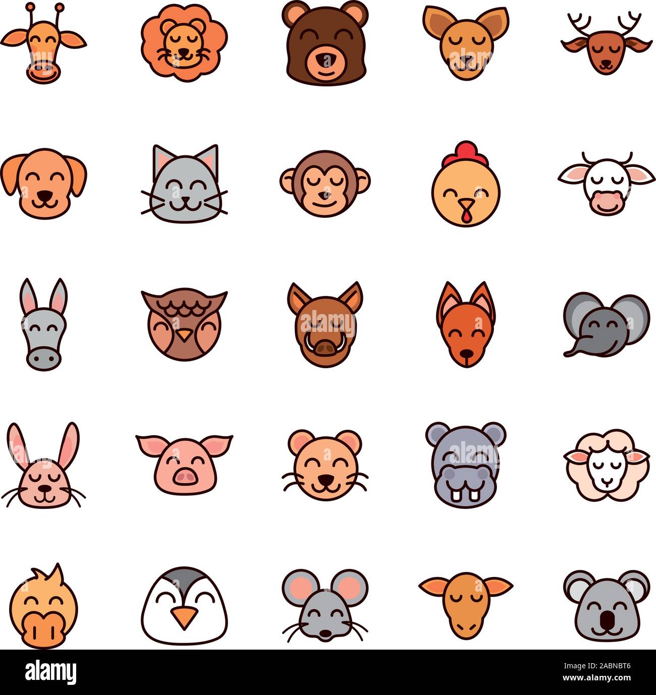 cute face animals cartoon icon on white background Stock Vector Image ...