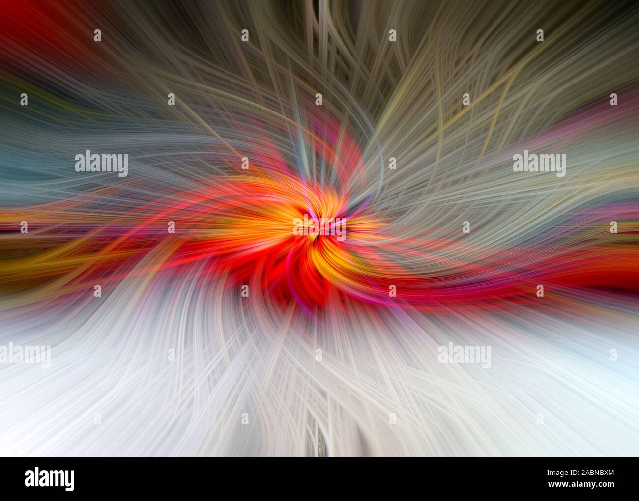 White, red, yellow and grey curved and twisted lines, abstract ...