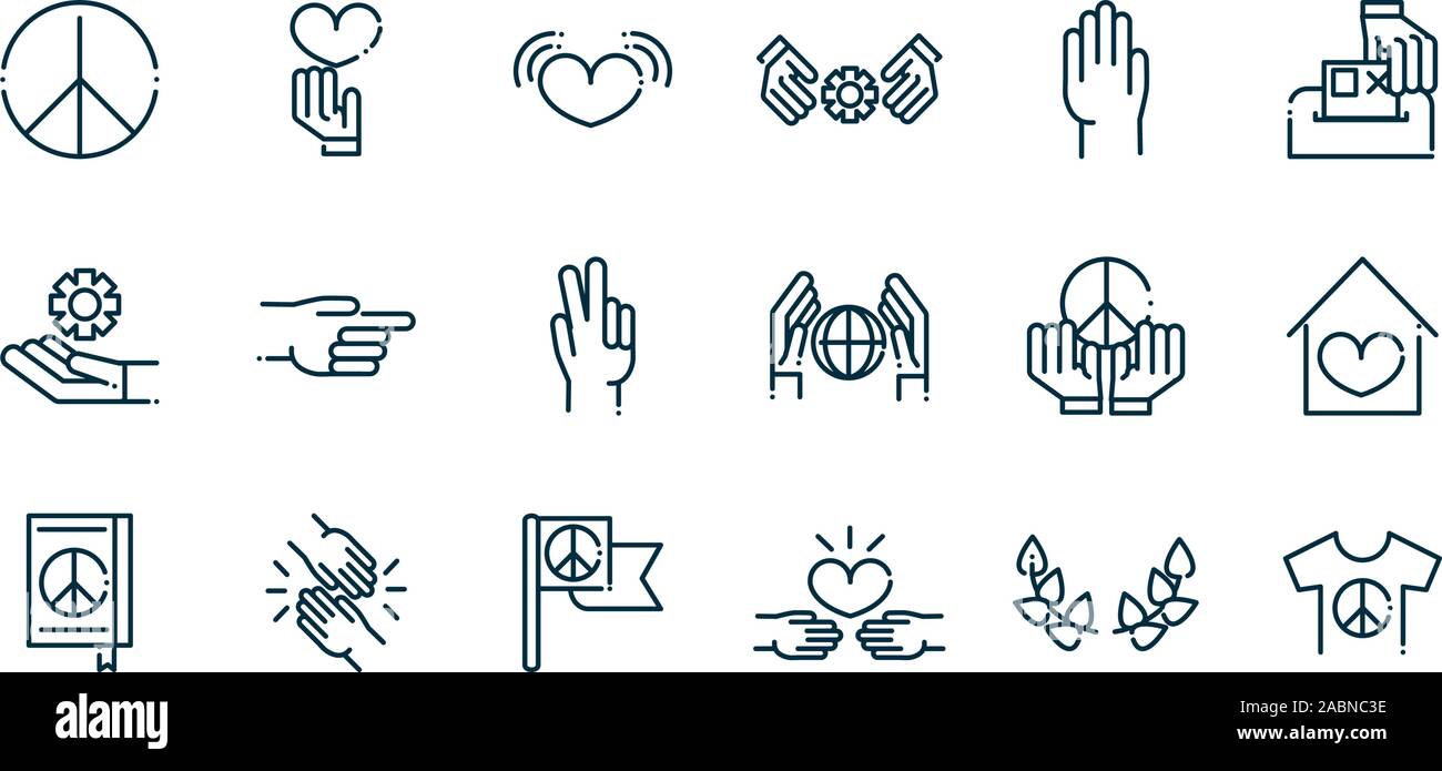peace and human rights icons set line vector illustration Stock Vector ...