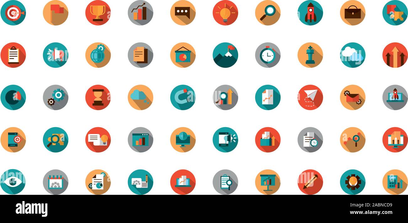 business strategy network icons set block shadow vector illustration ...