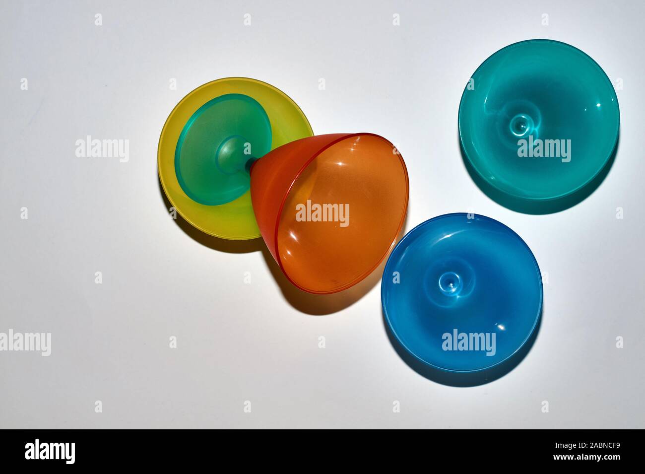 yellow, blue mug from top to bottom, top-down photographed Stock Photo ...