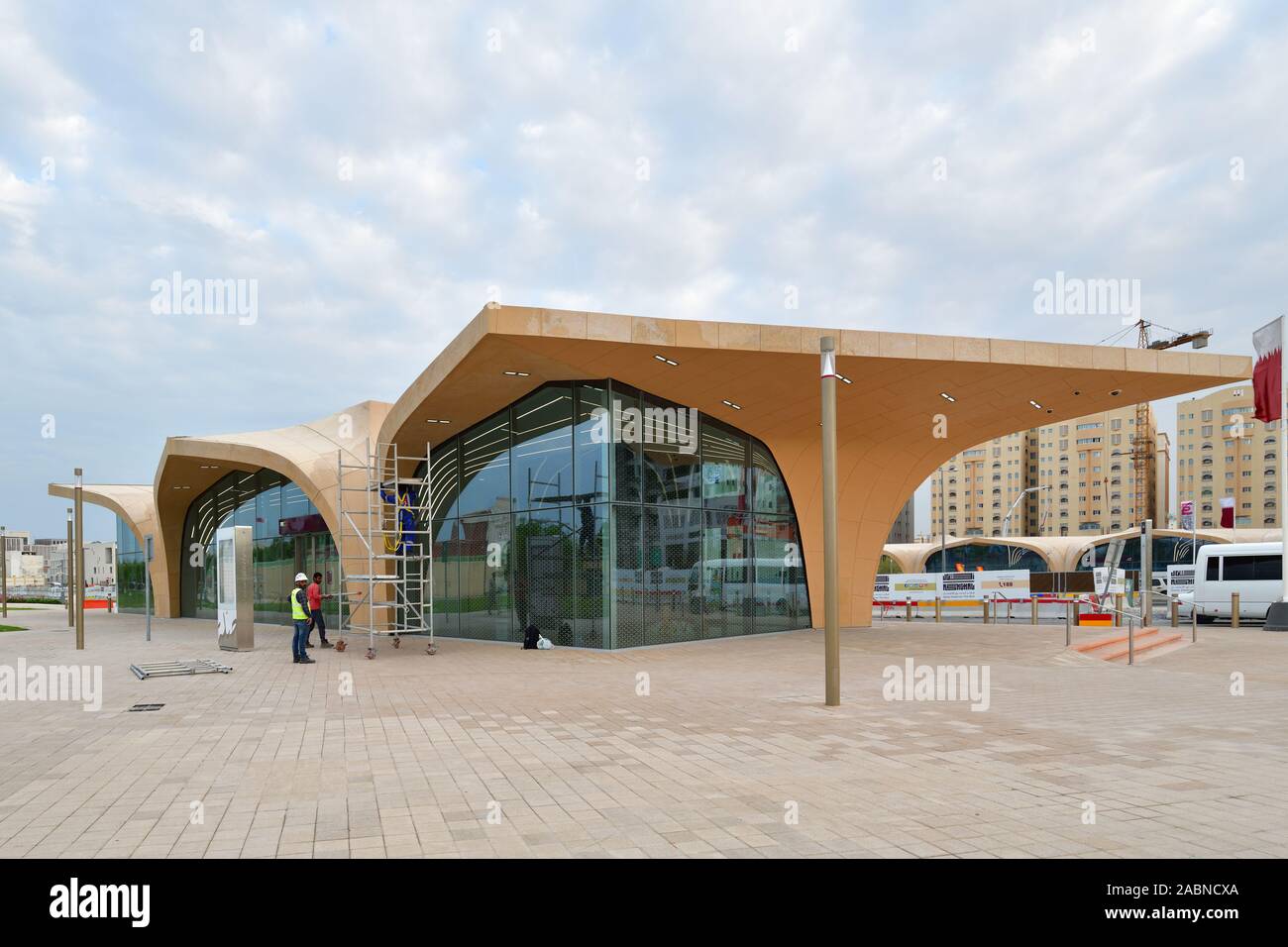 Doha, Qatar - Nov 21. 2019. Outdoor lobby Al Bidda metro station Stock ...