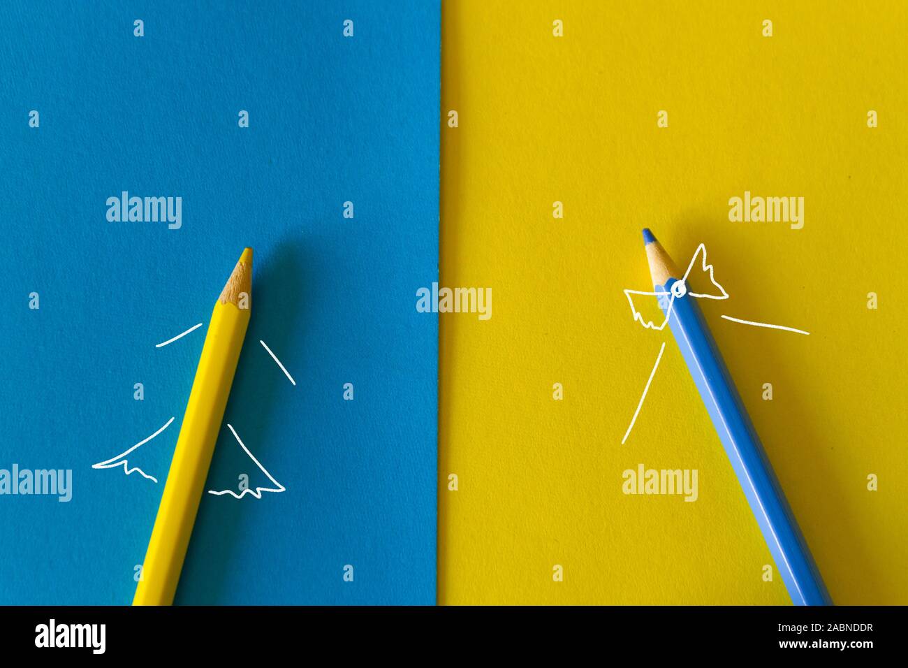 Confrontation concept image. Two pencils on different background Stock ...