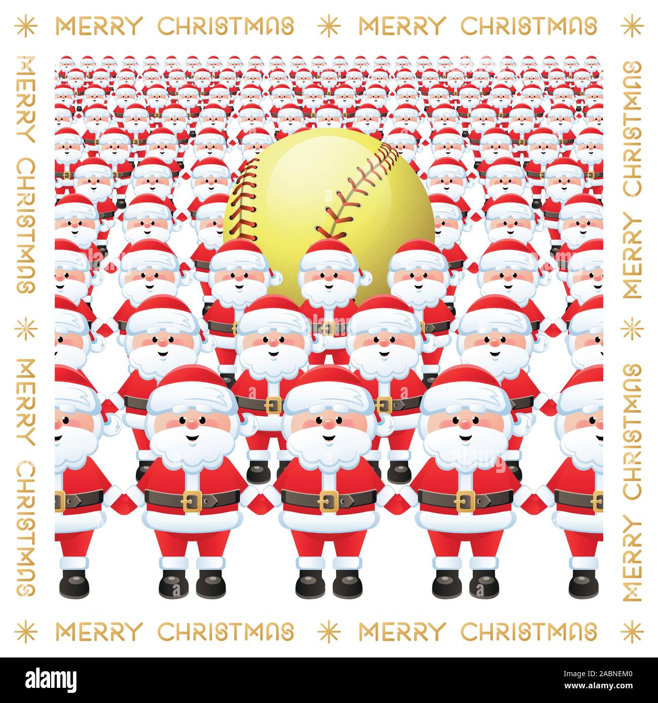 Merry Christmas. A huge group of Santa Claus with a Softball ball ...