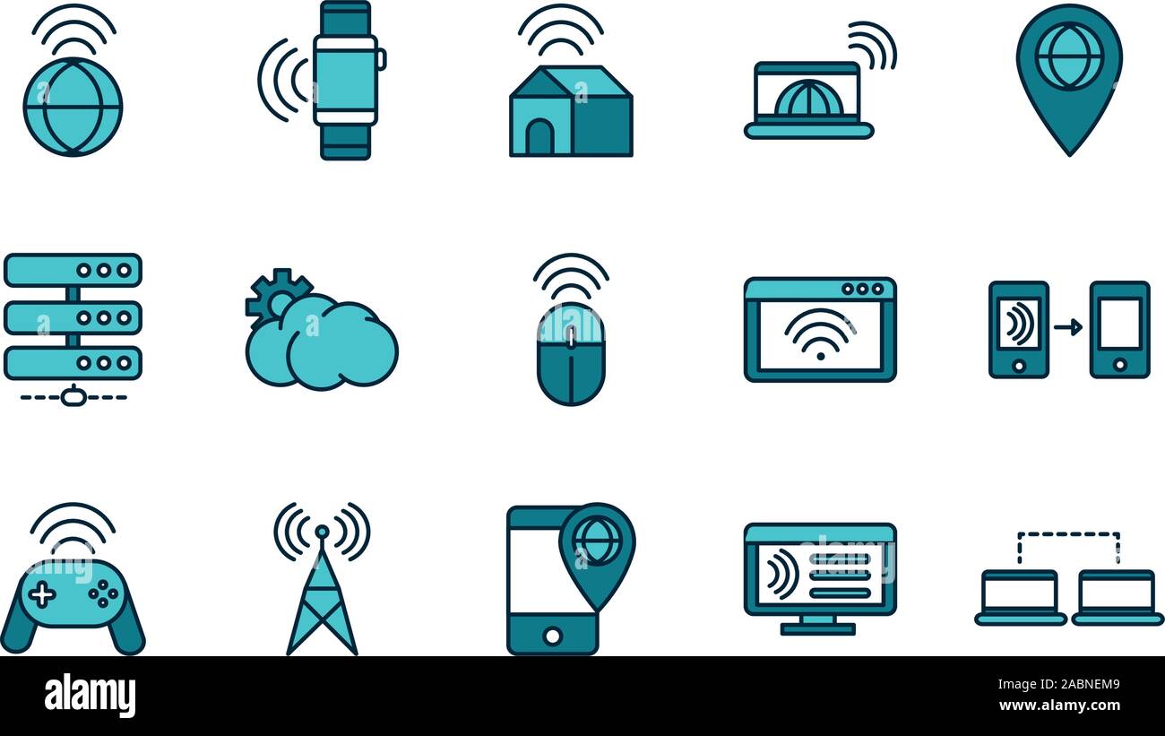 internet of things line and fill icons set vector illustration Stock ...