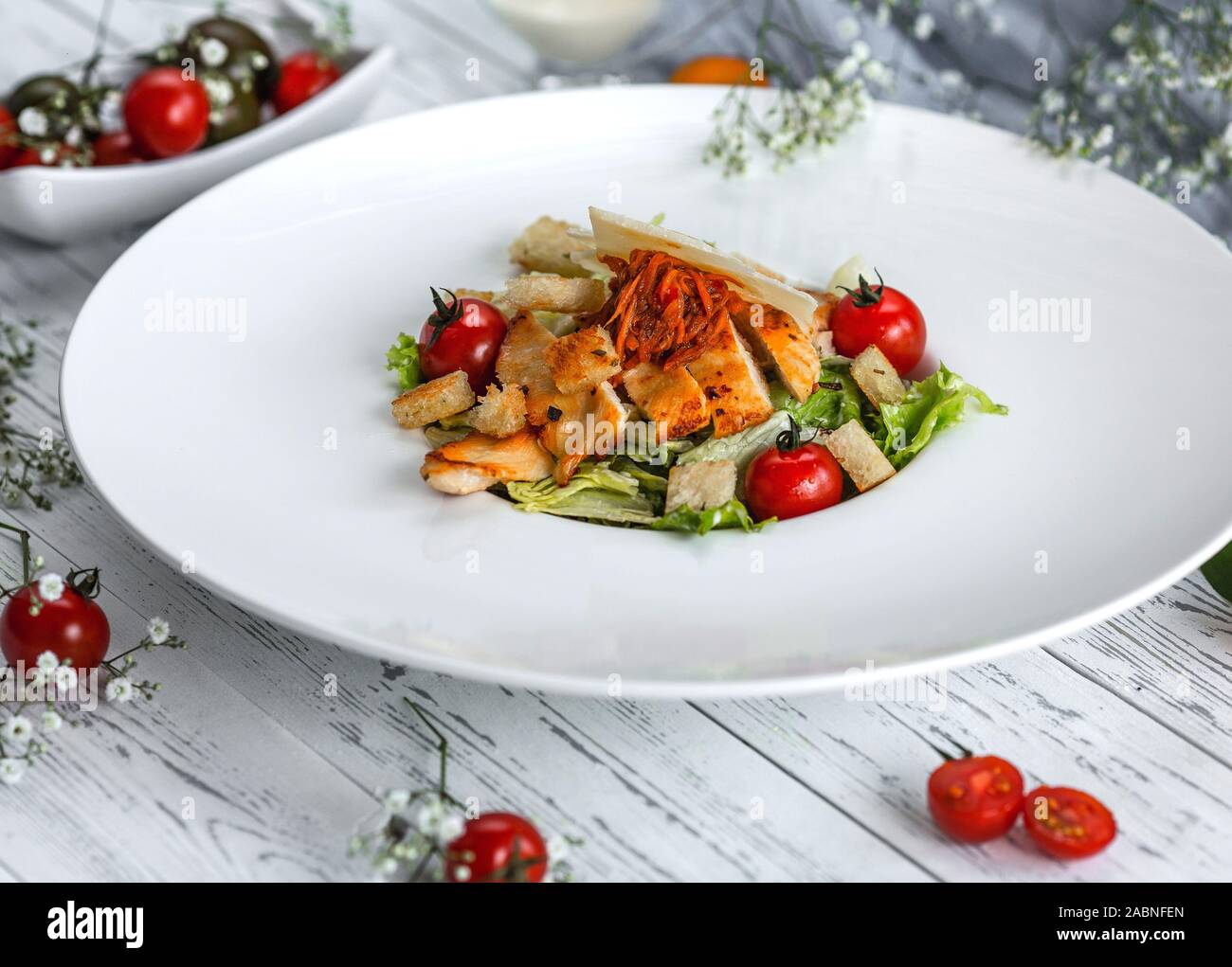 classic chicken caesar with crackers Stock Photo - Alamy