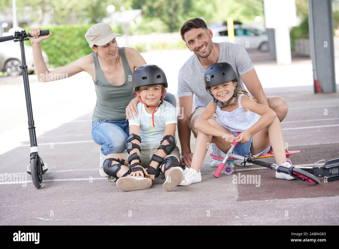 Family of 4 enjoying recreational riding day Stock Photo - Alamy