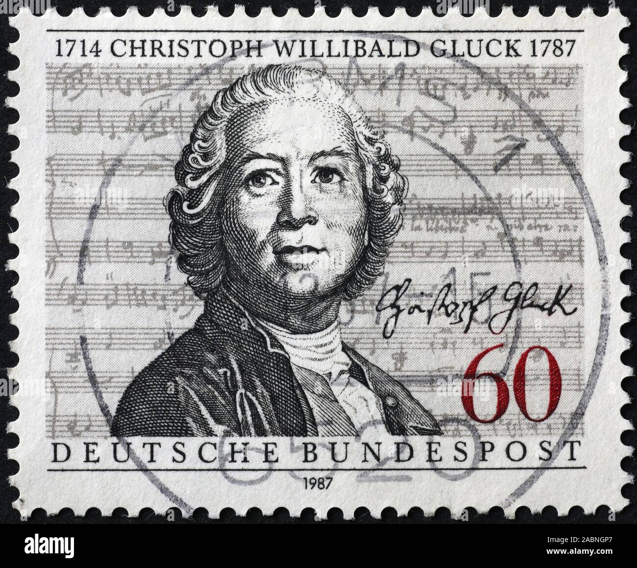 Portrait of composer Gluck on german postage stamp Stock Photo - Alamy