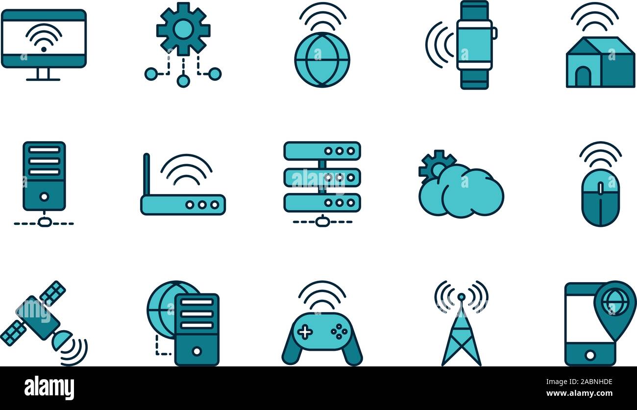 internet of things line and fill icons set vector illustration Stock ...