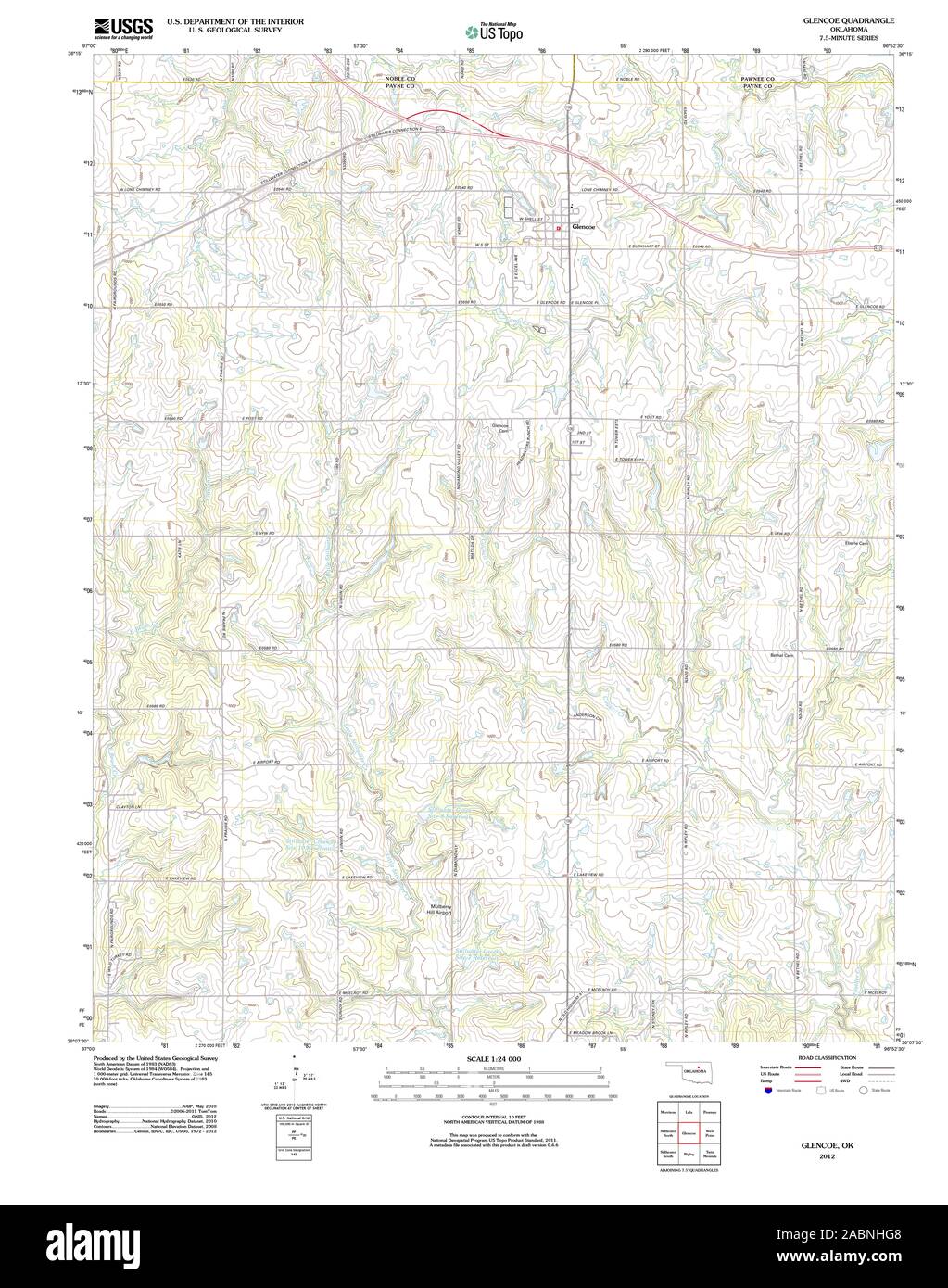 USGS TOPO Map Oklahoma OK Glencoe 20121113 TM Restoration Stock Photo ...