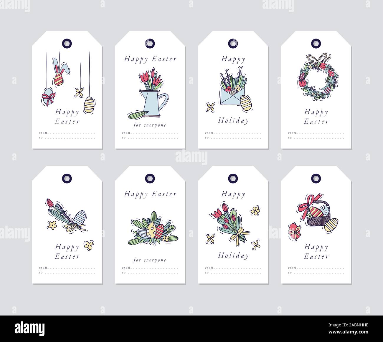 Vector linear design Happy Easter greetings elements on white ...