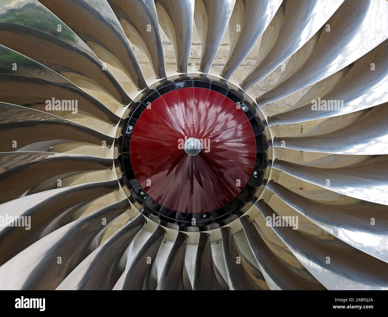 imposing radial pattern of jet turbine engine with spiralling curved ...