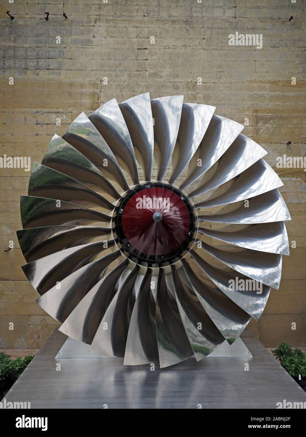 imposing radial pattern of jet turbine engine with spiralling curved ...