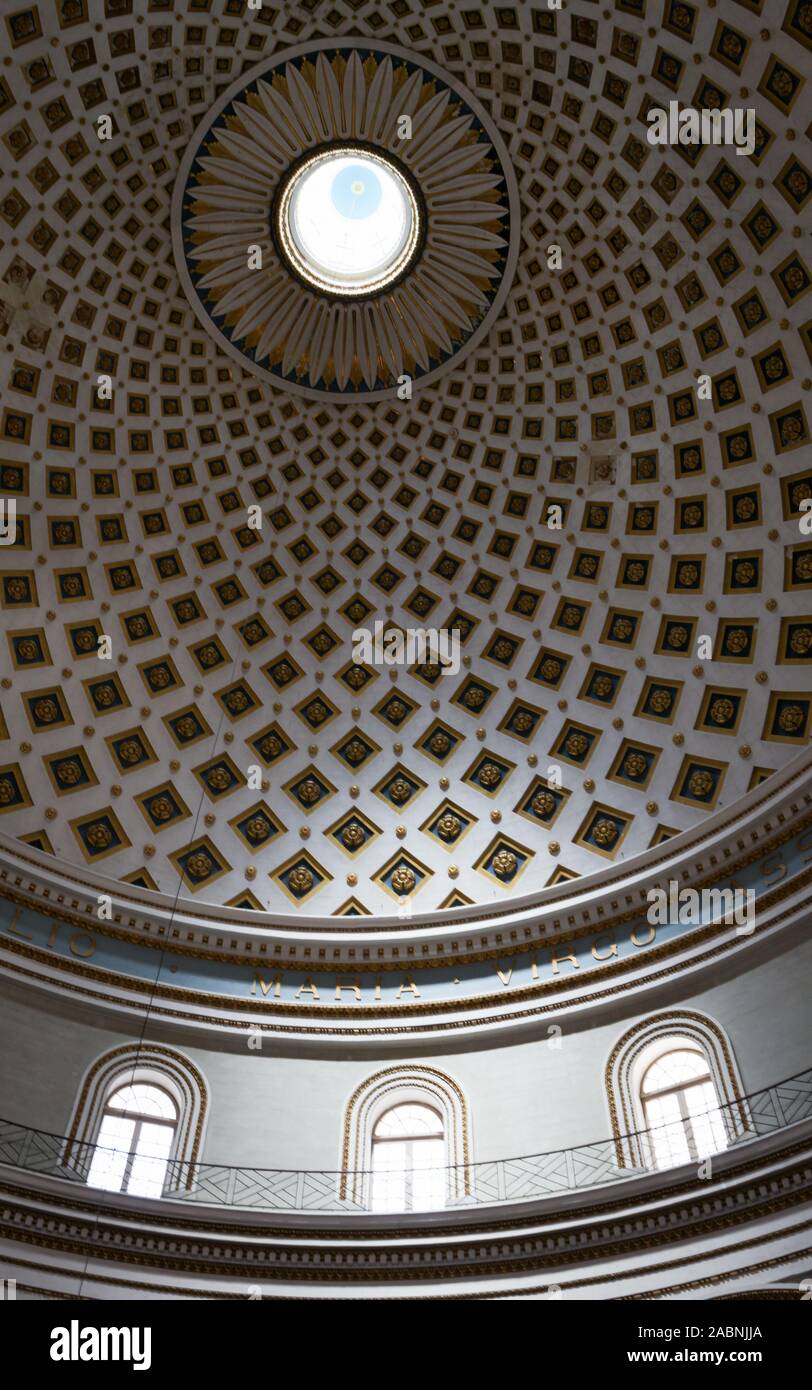 Mosta Dome, Malta. An interior view of the dome of the Rotunda of Mosta, a neoclassical dome ...