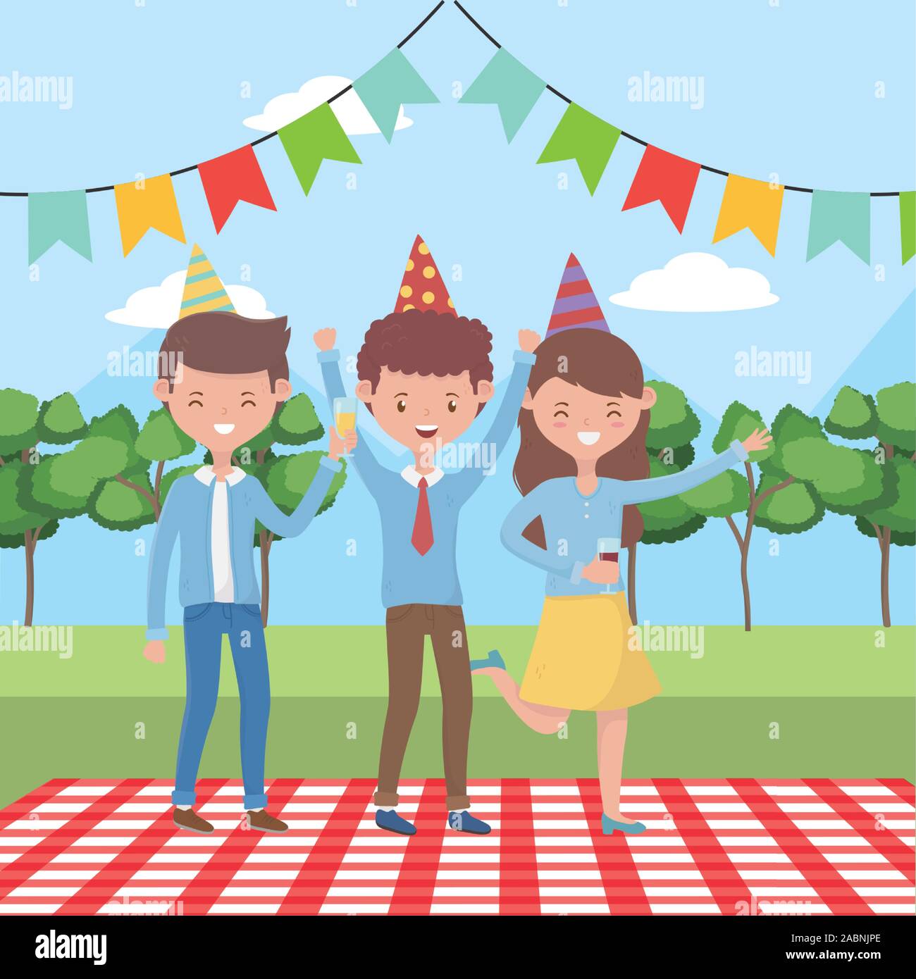 People cartoons having picnic design, Food party summer outdoor leisure ...