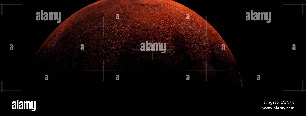 Conceptual look at ht planet mars from space with camera cross hairs ...