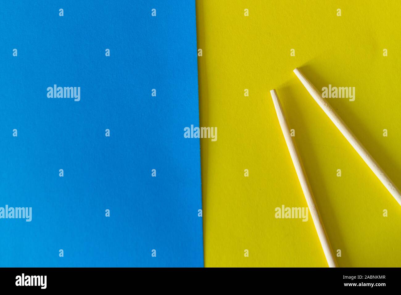 Traditional chinese food sticks on yellow and blue background Stock ...