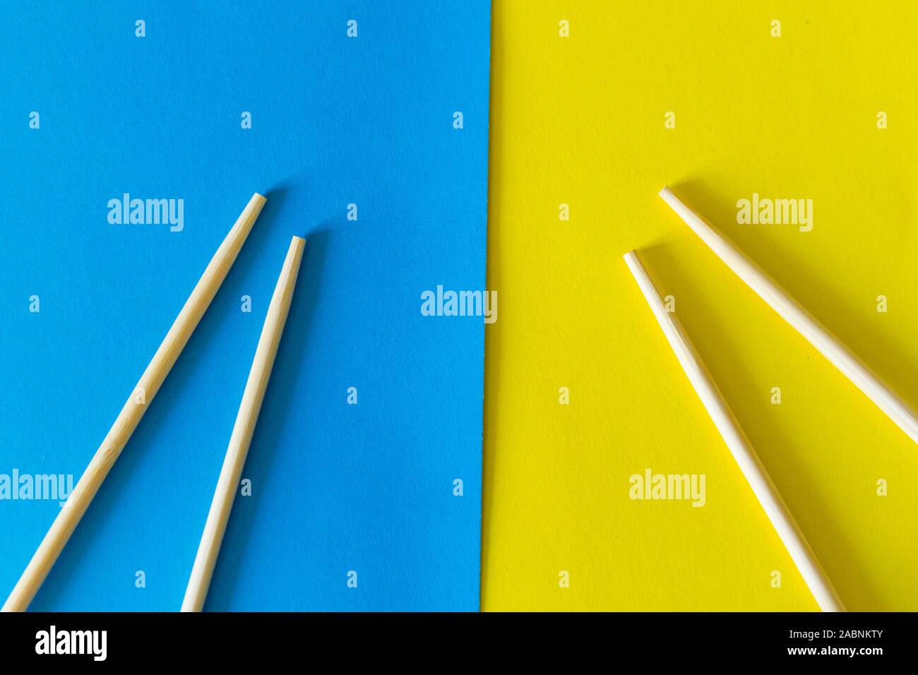 Traditional chinese food sticks on yellow and blue background Stock ...