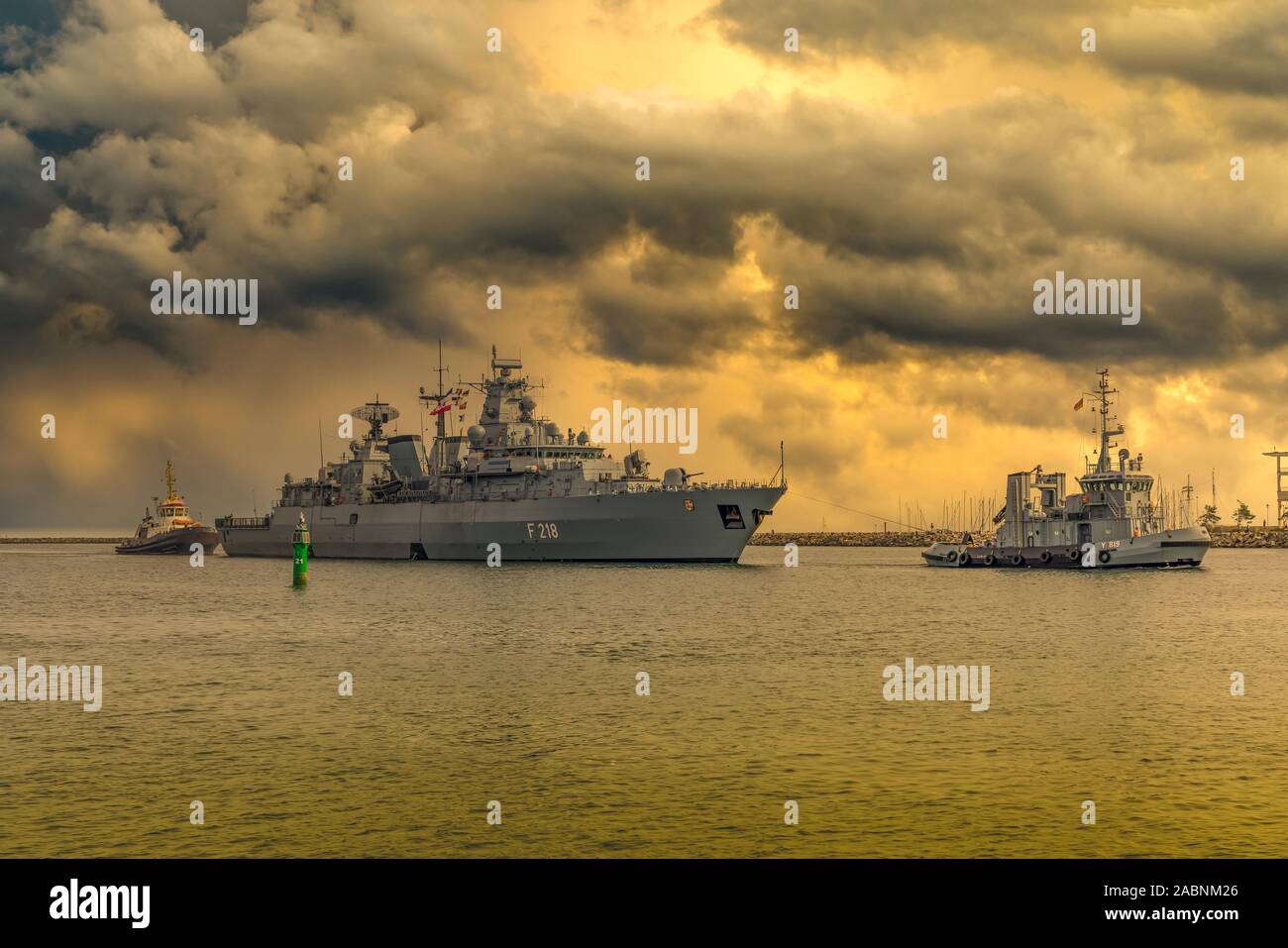 German Navy vessels coming into port at Warnemunde, Rostock, Germany ...