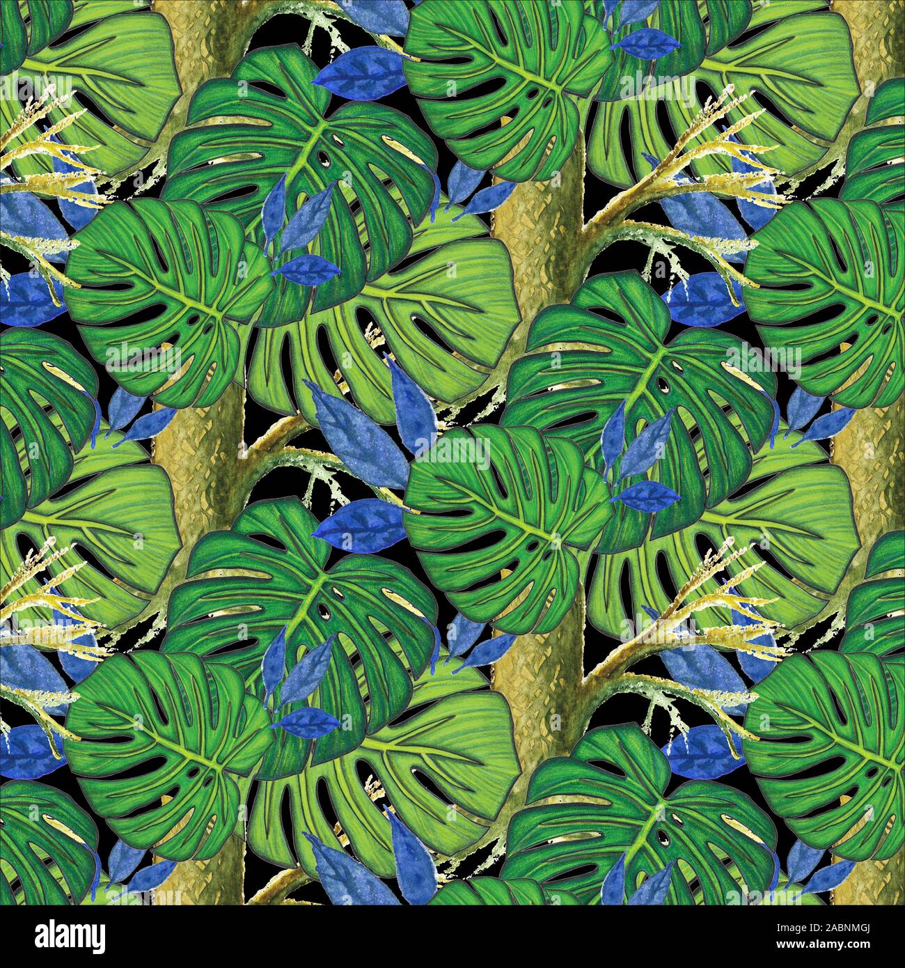 Seamless pattern with monstera leaves Stock Photo - Alamy