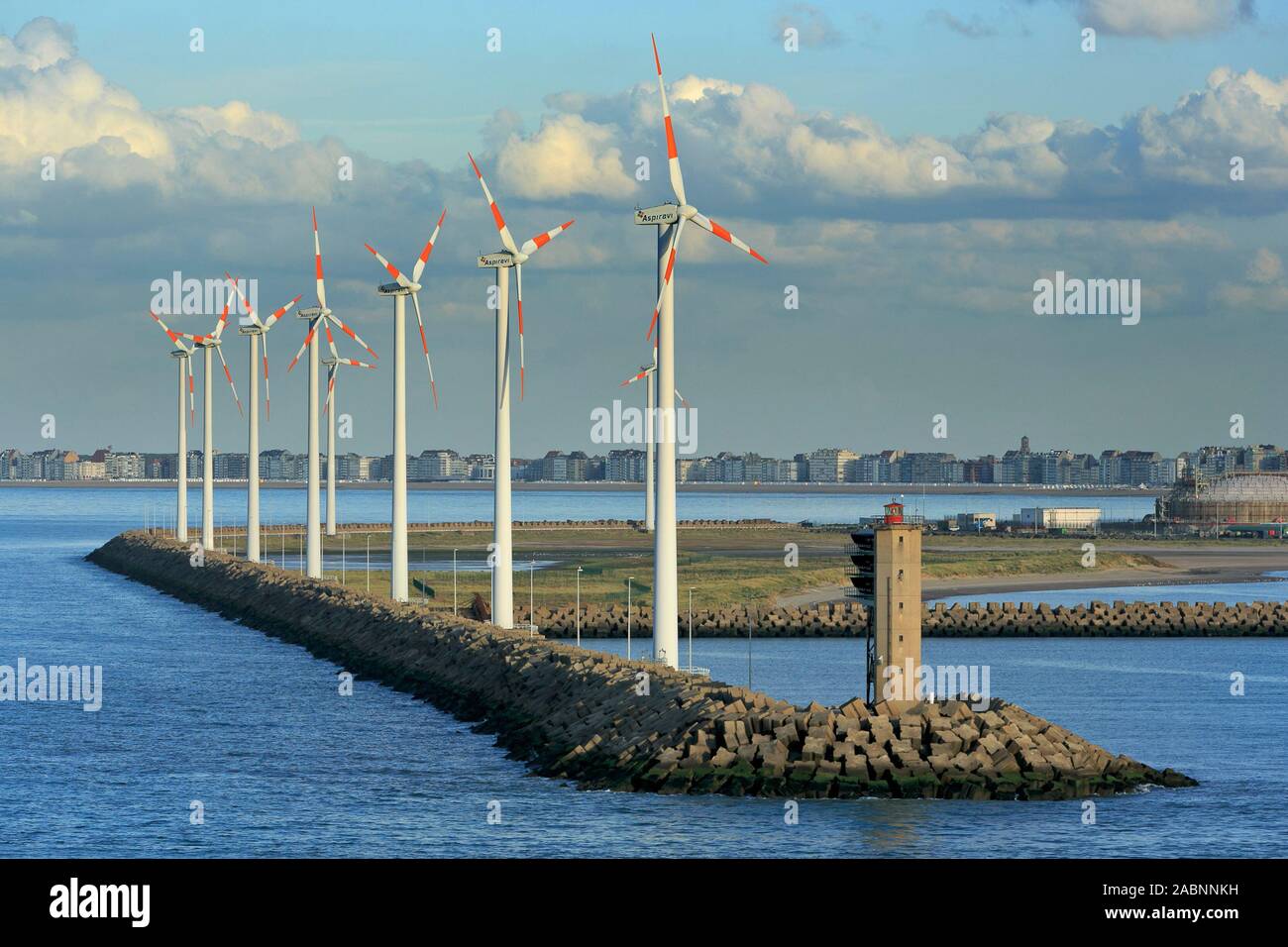 Windmills & Lighthouse, Port of Zeebrugge, Flanders, Belgium Stock ...