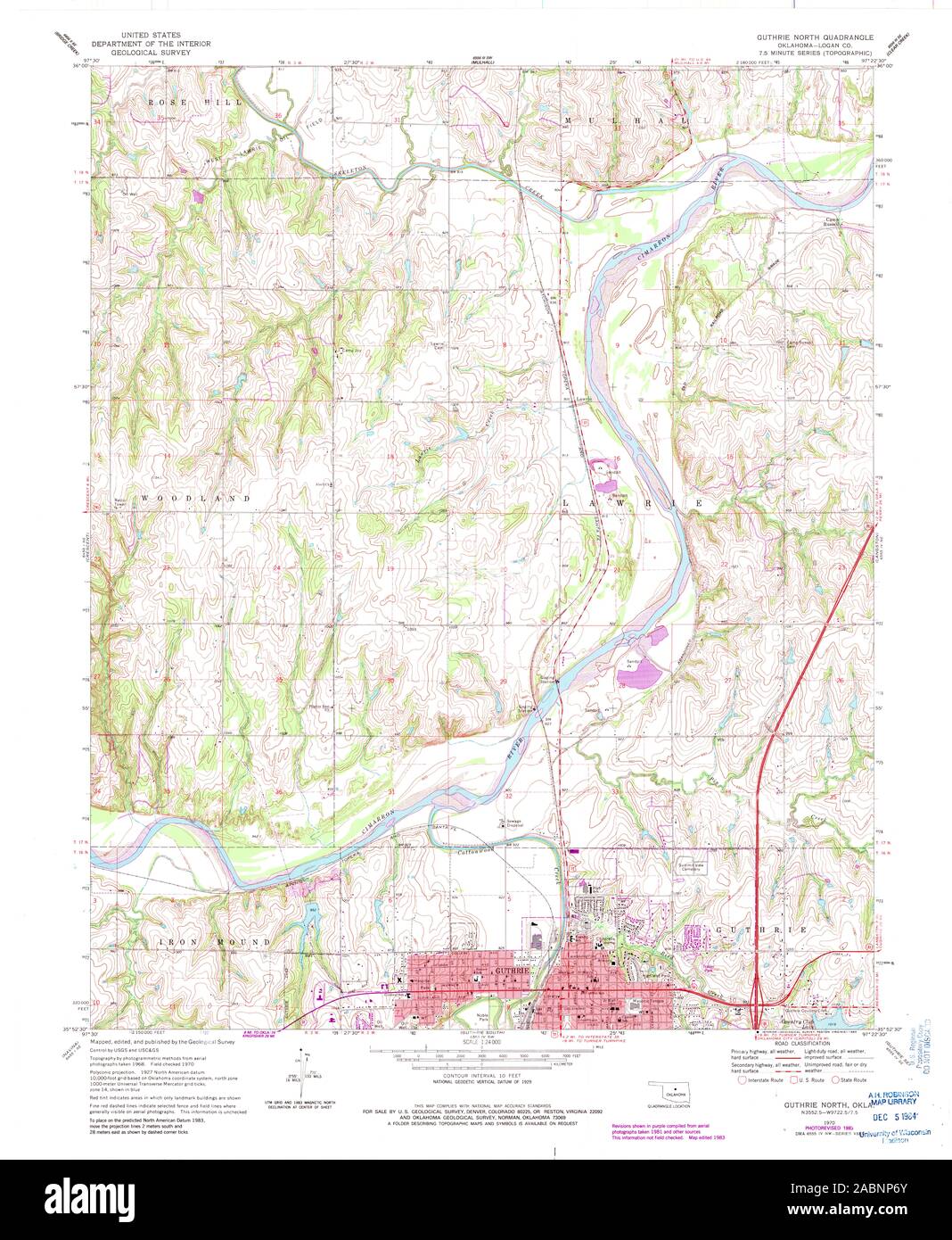 USGS TOPO Map Oklahoma OK Guthrie North 705972 1970 24000 Restoration ...