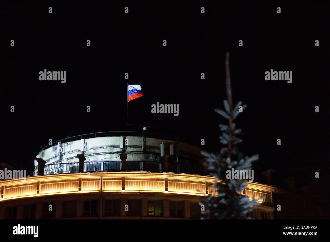 Russian Federation flag with building lighting .patriotism freedom ...
