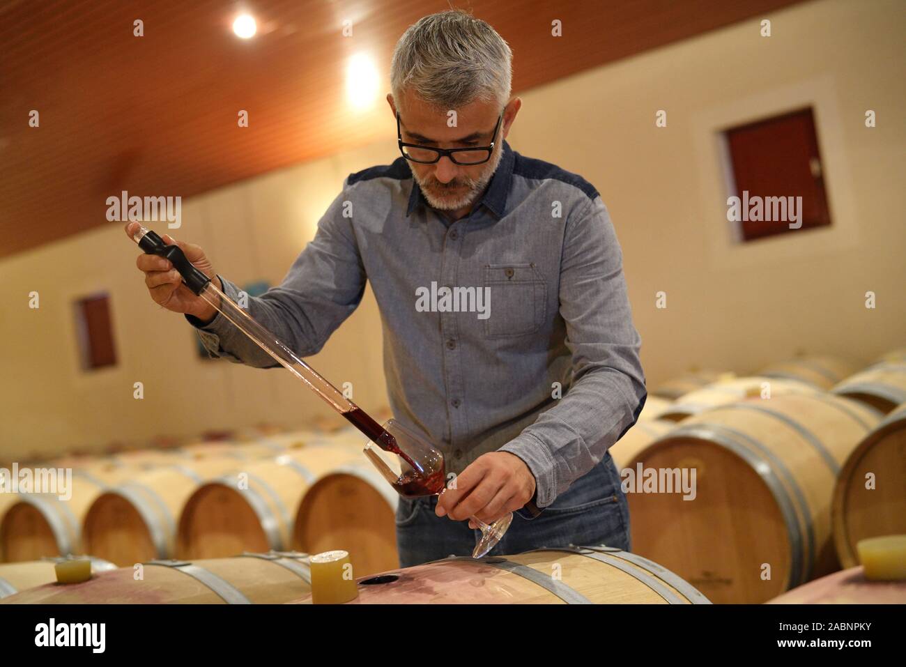 Winemaker tasting red wine in cellar Stock Photo - Alamy Winemaker tasting red wine in cellar Stock Photo - Alamy