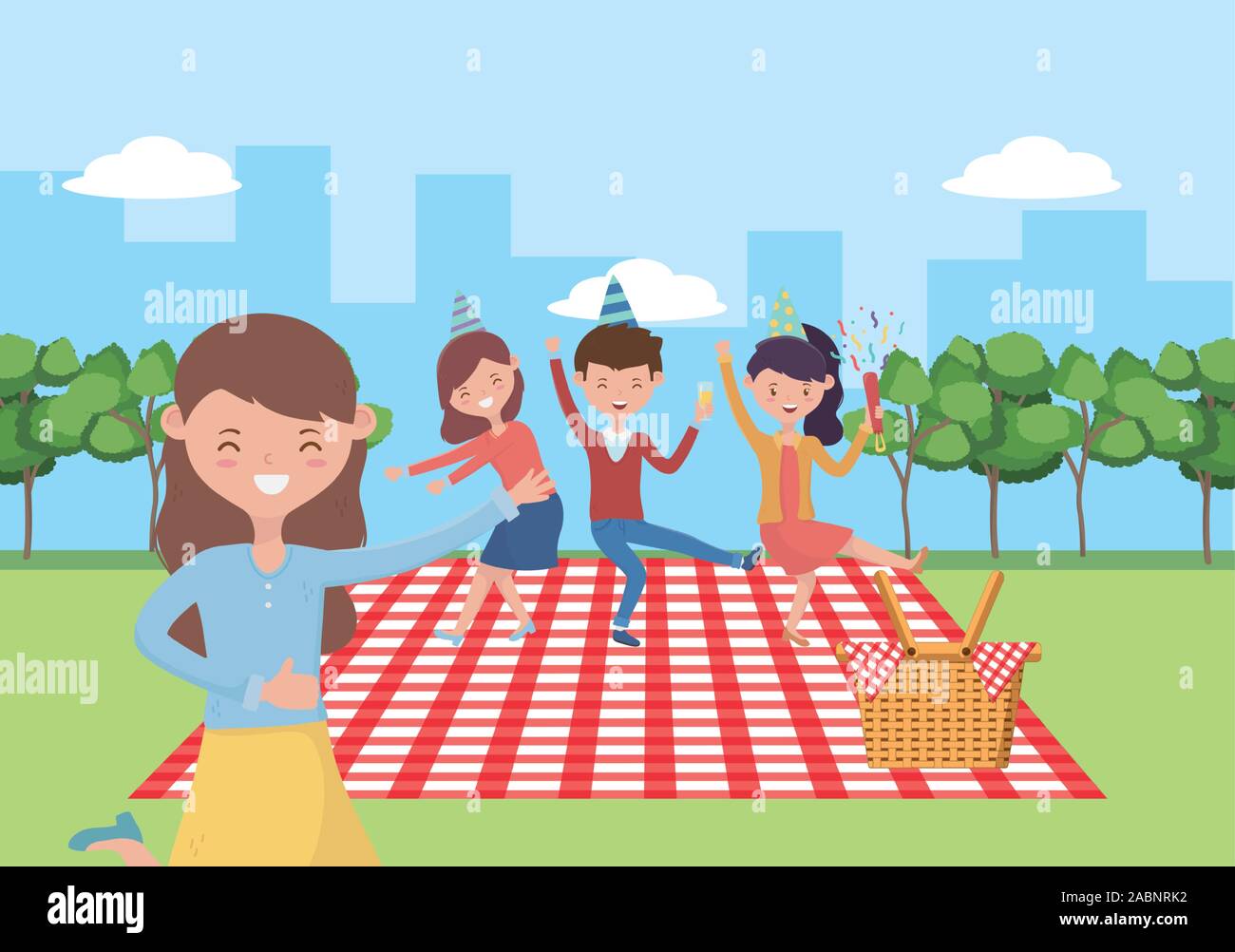 People cartoons having picnic design, Food party summer outdoor leisure ...