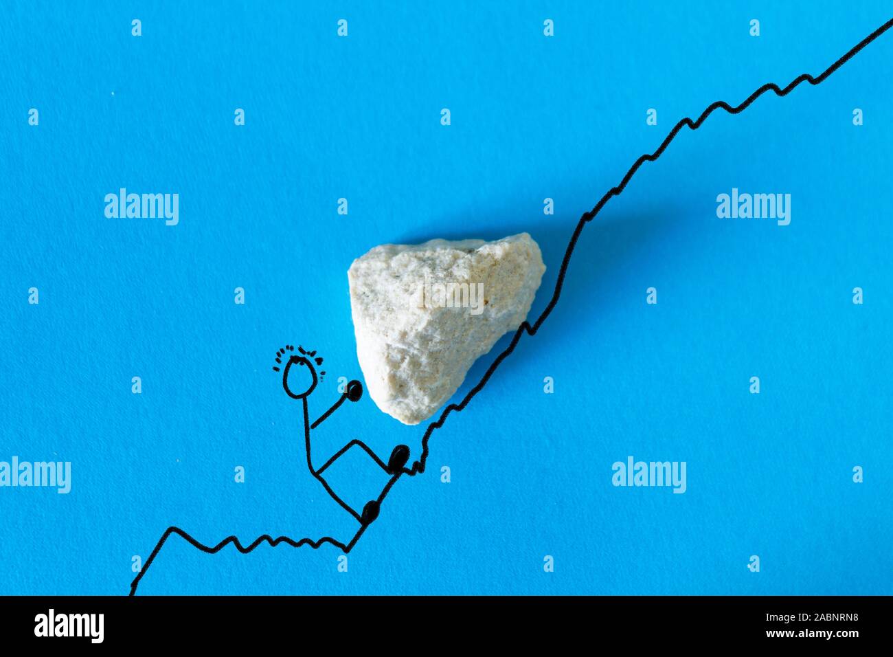Drawing of a man carrying heavy stone Stock Photo - Alamy