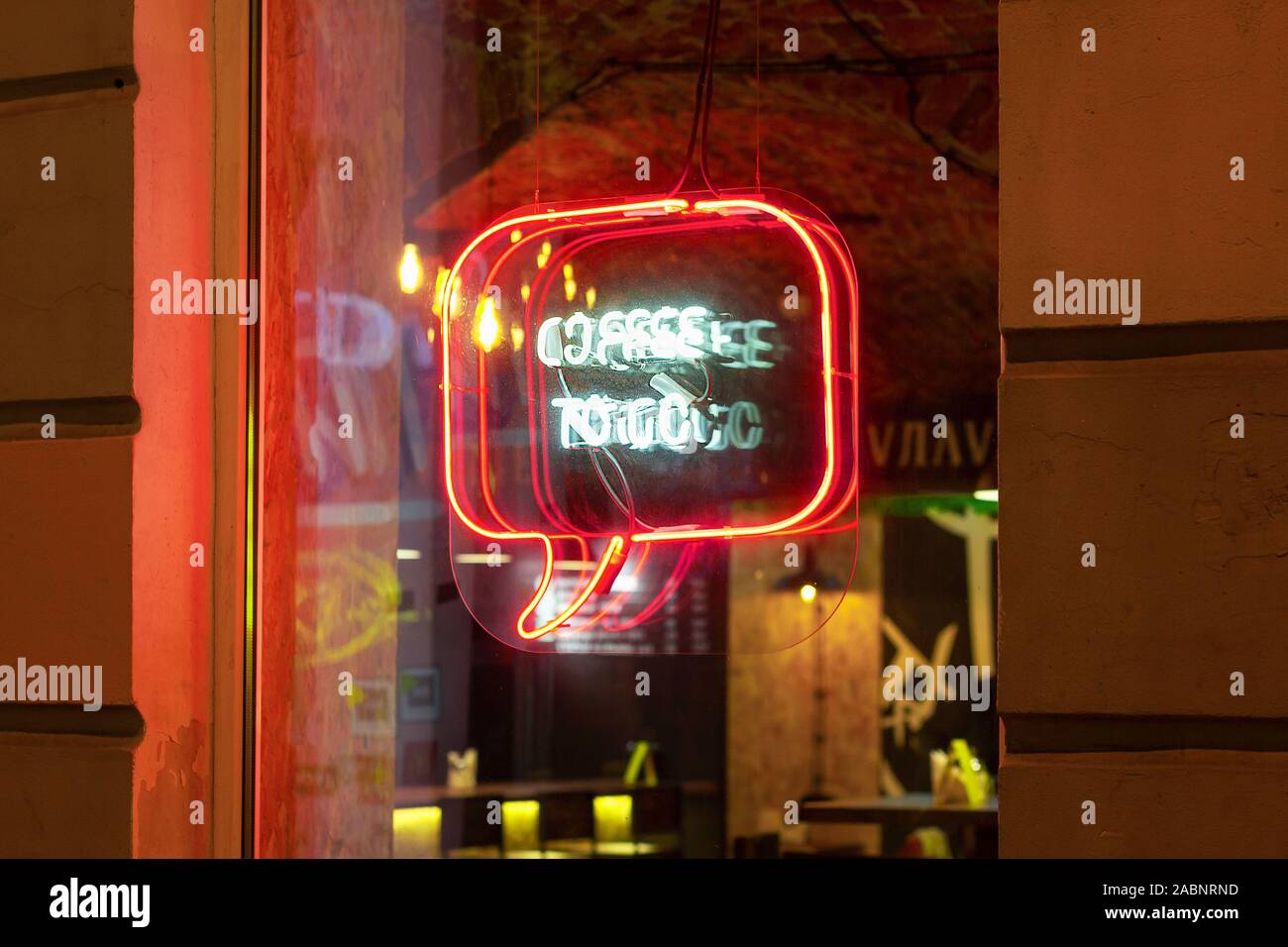 take-away coffee neon sign. illuminated billboard icon Stock Photo - Alamy