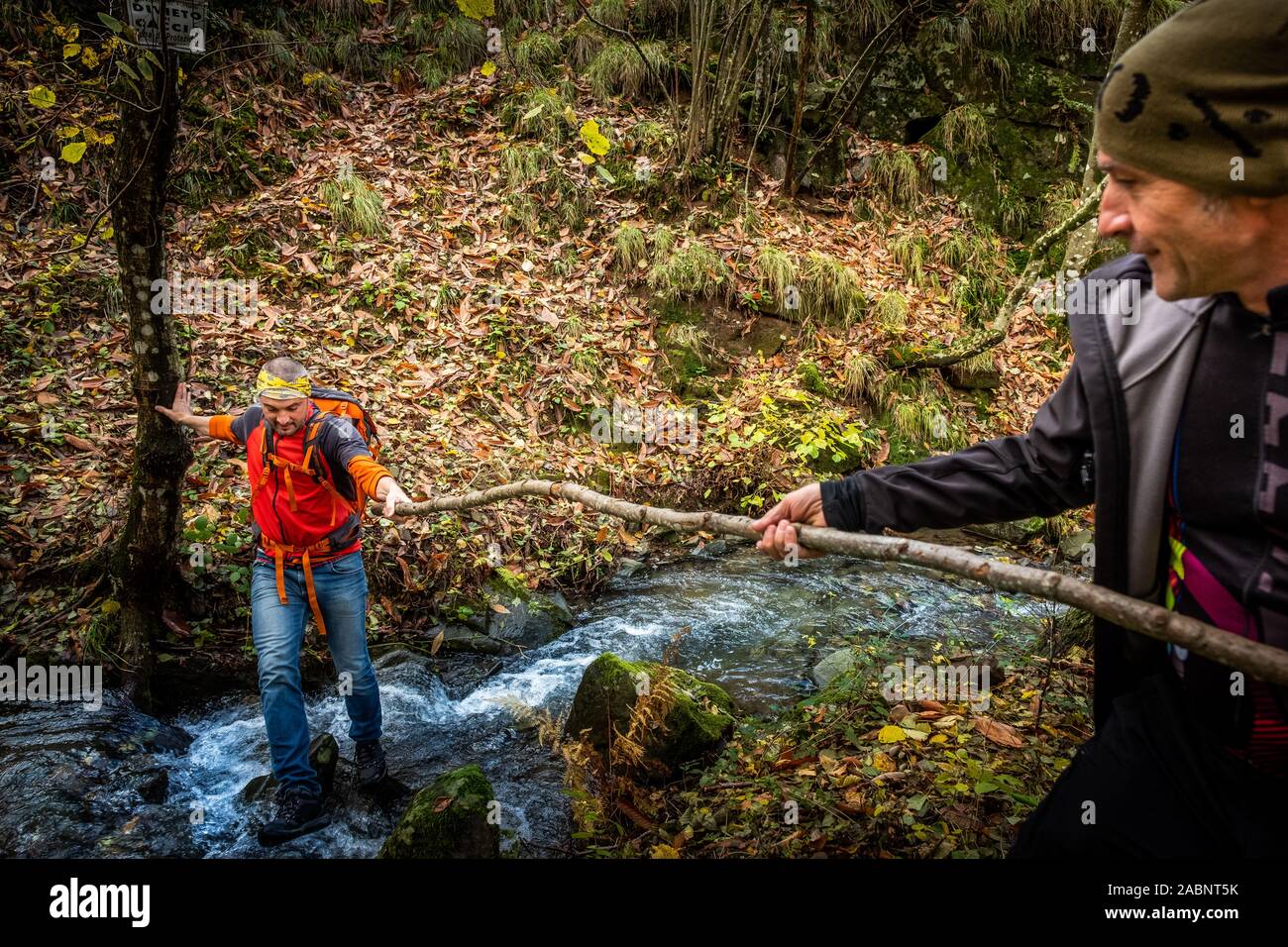 Path from Pontito leads to the Croce a Veglia with the Pescia stream of ...