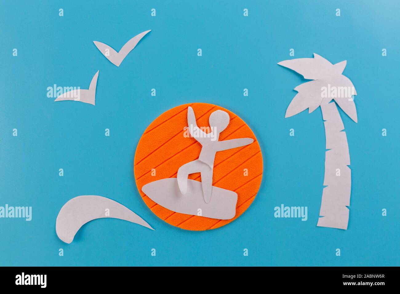 Surfing concept image. Cartoon styled. Colorful background Stock Photo ...