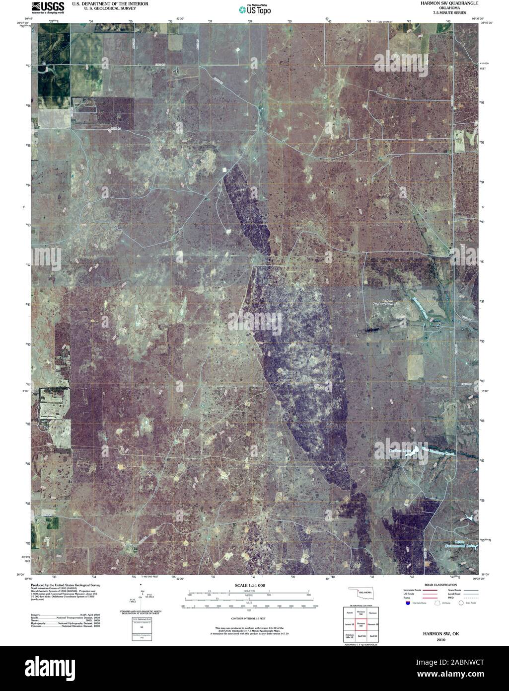 USGS TOPO Map Oklahoma OK Harmon SW 20100101 TM Restoration Stock Photo ...
