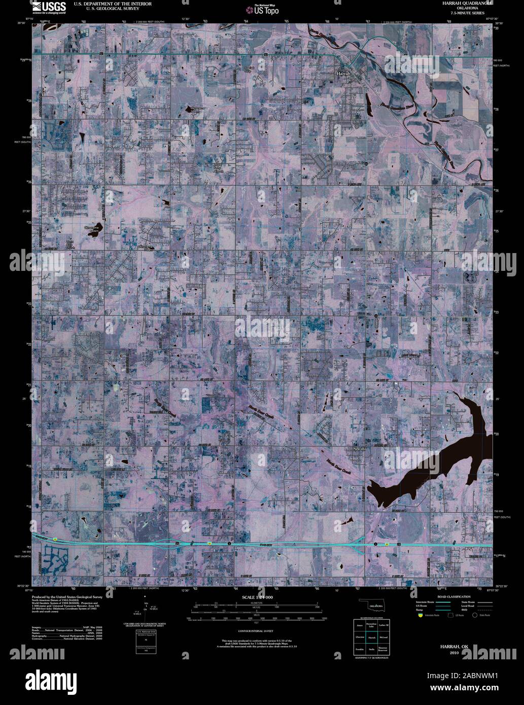 USGS TOPO Map Oklahoma OK Harrah 20100128 TM Inverted Restoration Stock ...