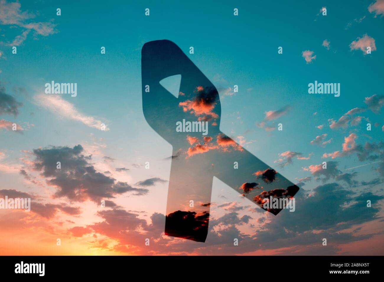 Cancer awareness sing over beautiful sunset sky background Stock Photo ...