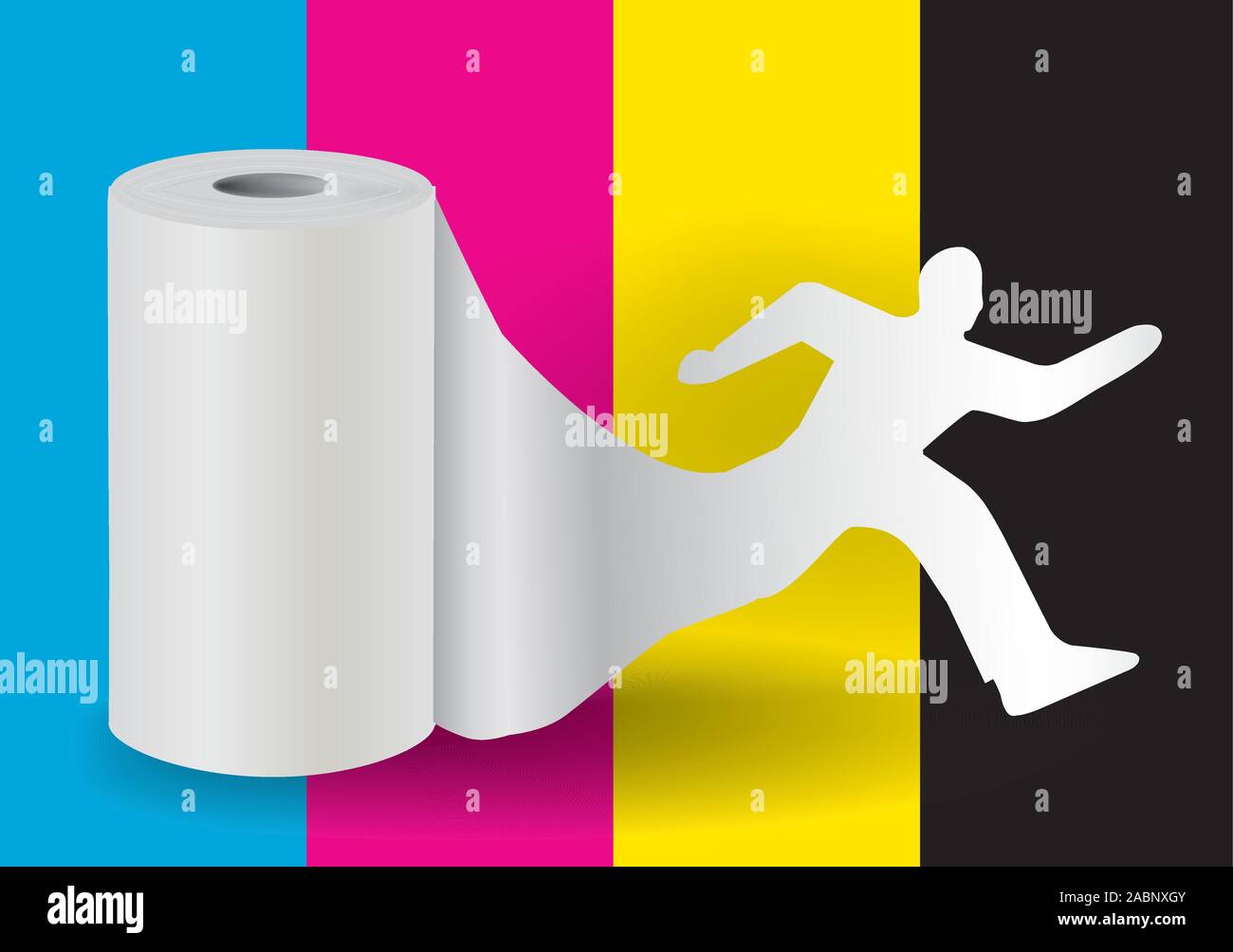 Printer sprinter. Silhouette of running man taking off from a roll of ...