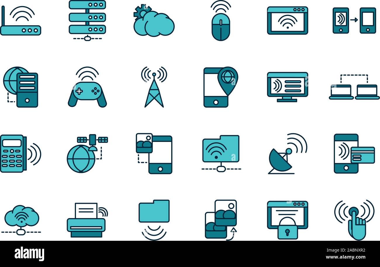 internet of things line and fill icons set vector illustration Stock ...