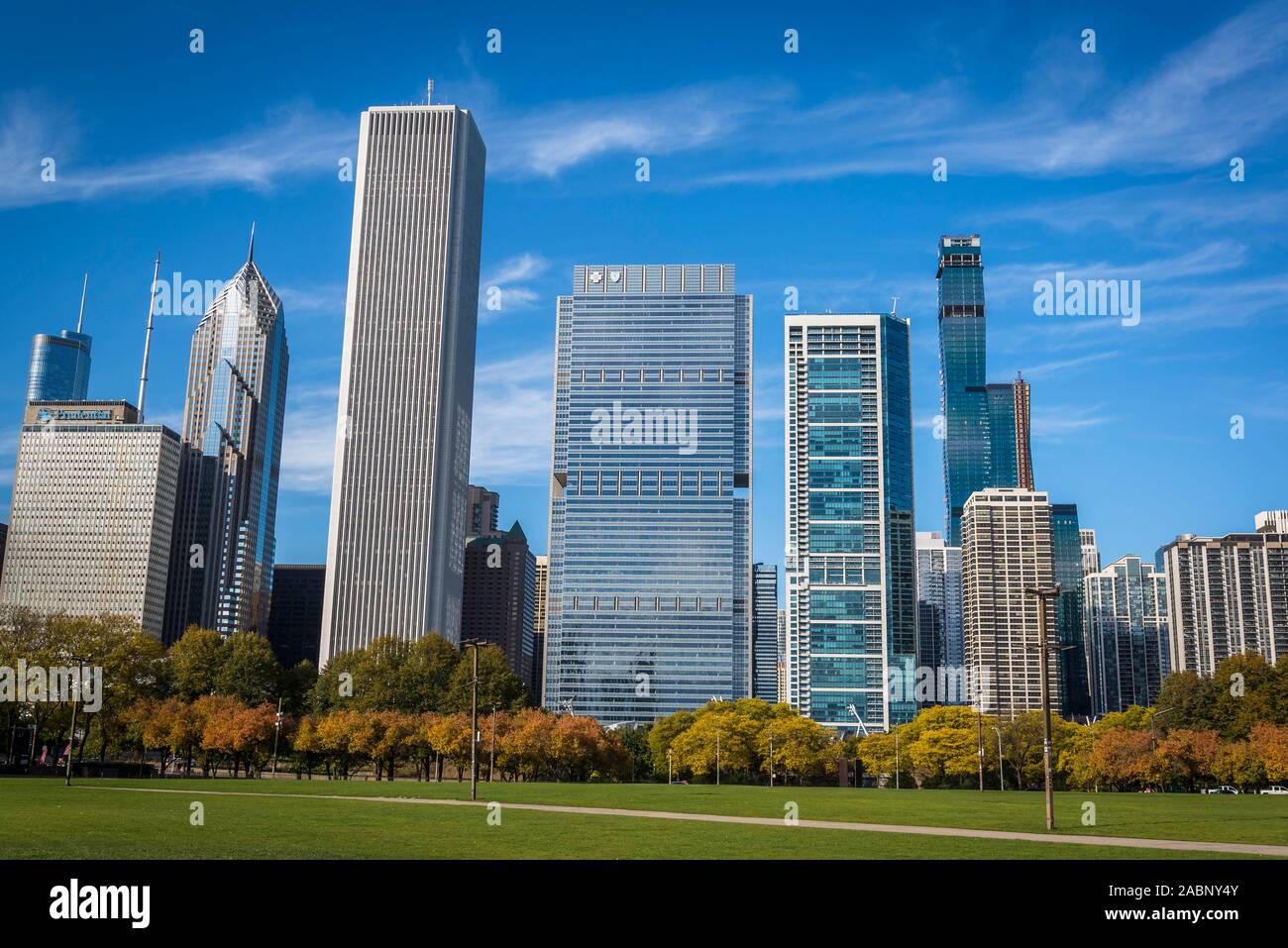 Butler Field and skyline of skyscrapers north the Millennium Park ...