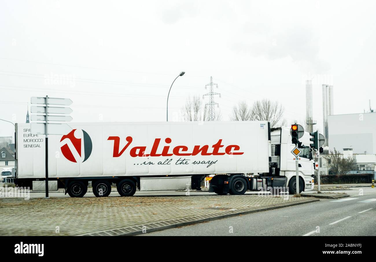 Strasbourg, France - Dec 21, 2016: White truck with Valiente ...